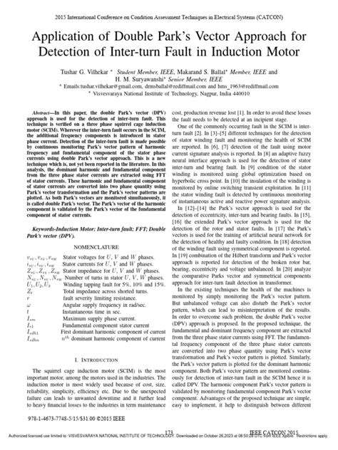 Application Of Double Parks Vector Approach For Detection Of Inter Turn Fault In Induction Motor