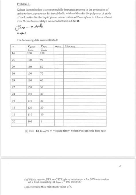 Solved Problem 1 Xylene Isomerization Is A Commercially