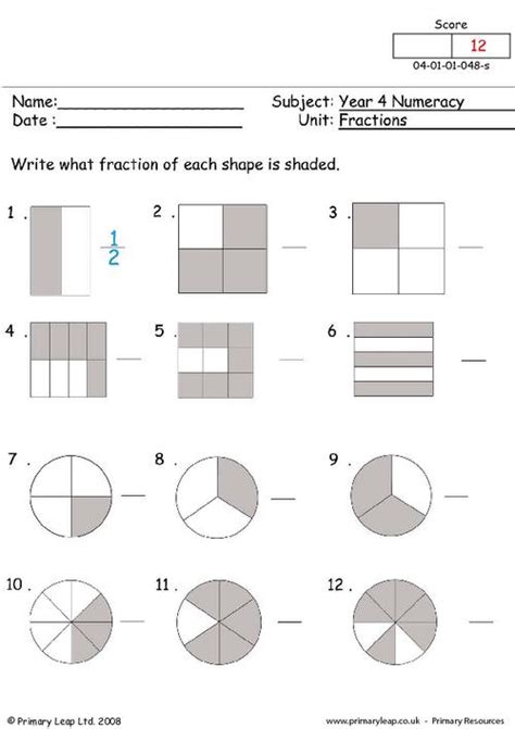 Numeracy Visible Fractions Worksheet Uk