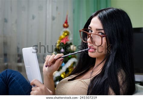 Portrait Sexy Pretty Girl Glasses Holding Stock Photo Shutterstock