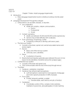 Chapter Notes CSD Introduction To Communication Disorders A Lifespan Evidence