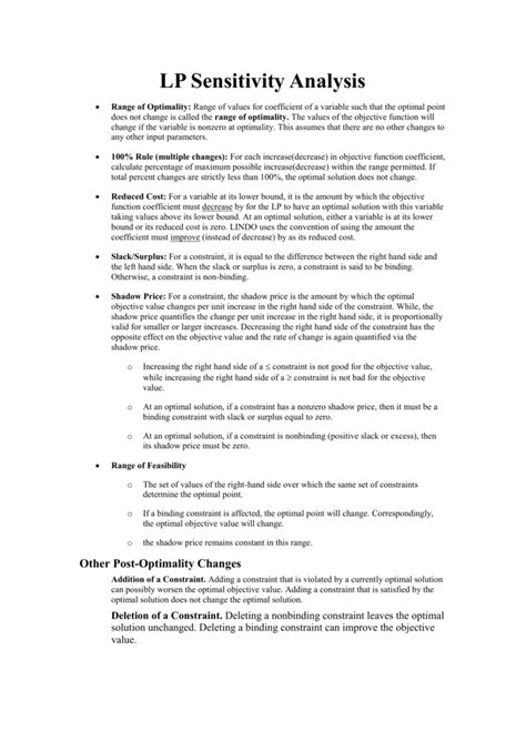 LP Sensitivity Analysis