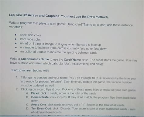 Solved Lab Task 2 Arrays And Graphics You Must Use The