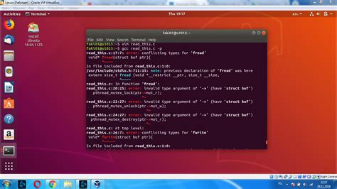 C Терминал Linux системные вызовы нити ошибки при компиляции