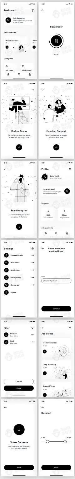 简约黑白线条解压app界面设计图片大全 简约黑白线条解压app界面设计高清好看的图片 花瓣哦了解666的画板