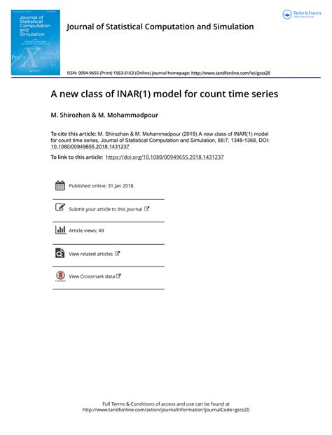 Pdf A New Class Of Inar 1 Model For Count Time Series
