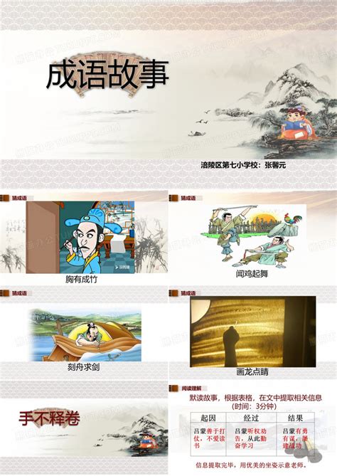 成语故事手不释卷 省一等奖 PPT模板下载 编号lvrxmxjl 熊猫办公