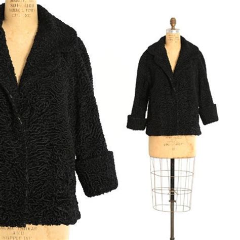 40s Persian Lamb Fur Coat Vintage 1940s Black Persian Curly Lamb Coat
