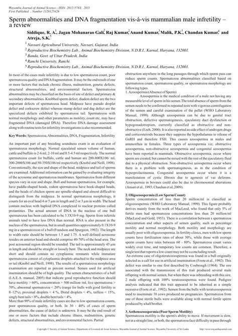 Pdf Spermatozoal Abnormalities And Sperm Dna Fragmentation Vis à Vis Male Infretility