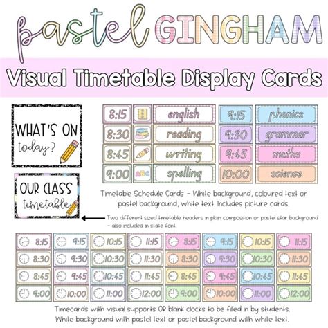 Vic Font Editable Visual Timetable Schedule Display Cards Pastel