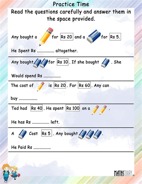 Statement Sums Of Money Math Worksheets