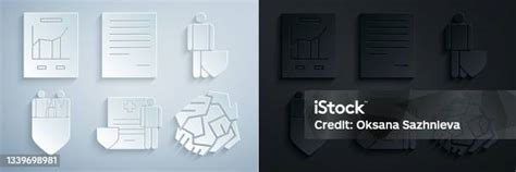 임상 기록 생명 보험 방패 가족 구겨진 종이 공 문서 및 그래프 차트 아이콘으로 의료 클립 보드를 설정합니다 벡터 건강관리와 의술에 대한 스톡 벡터 아트 및 기타 이미지