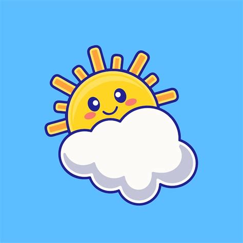 Premium Vector Cloudy Sky Cute Sun Kawaii Vector Illustrator Clipart