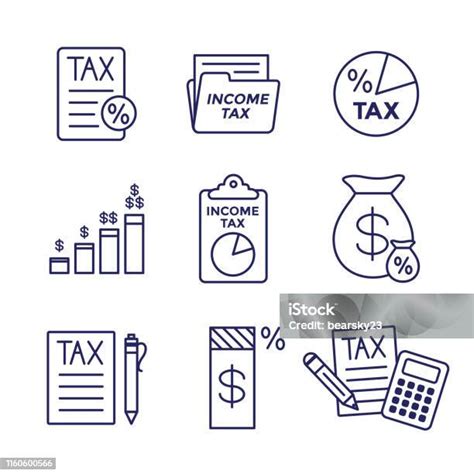지불 비율 아이콘 및 소득 아이디어와 세금 개념 플랫 벡터 윤곽선 그림입니다 세금에 대한 스톡 벡터 아트 및 기타 이미지 세금 세금 양식 아이콘 Istock