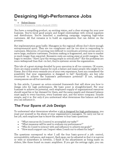 Designing High Performance Jobs Hbr Reference Pdf Walmart Marketing