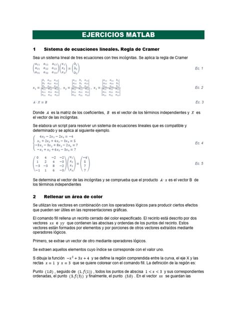 ejercicios matlab pdf sistema de ecuaciones lineales Álgebra