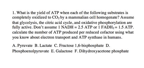Solved What Is The Yield Of ATP When Each Of The Following Chegg Com