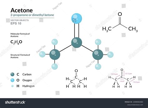 Acetone Structural Chemical Formula 3d Model Stock Vector Royalty Free