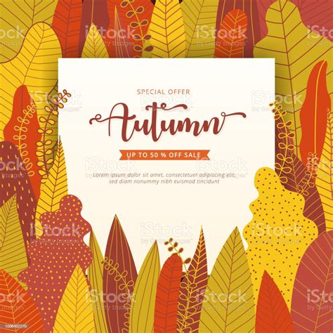가 판매 배너 레이아웃 템플릿을 판매 또는 홍보 포스터 전단지 및 웹 배너를 쇼핑에 대 한 따뜻한 색조에 숲 배경으로 장식 합니다 벡터 일러스트입니다 0명에 대한 스톡 벡터