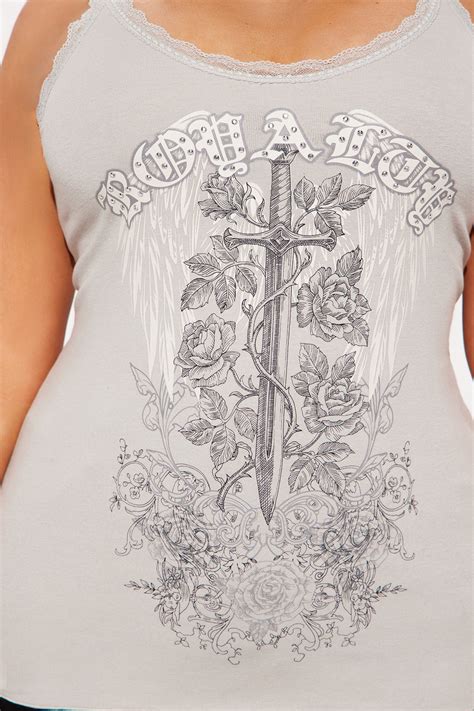 Royalty Studded Cross Cami Top Greycombo Fashion Nova