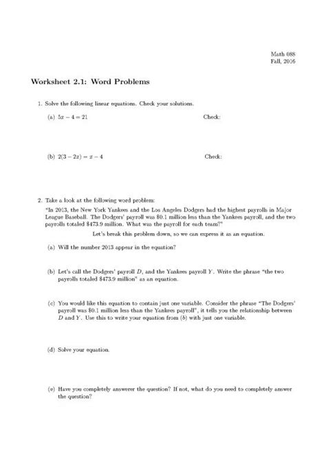 Simple Equations Problems Pdf 175403 Worksheet 1