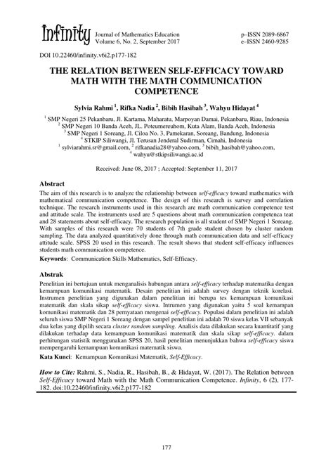 Pdf The Relation Between Self Efficacy Toward Math With The Math