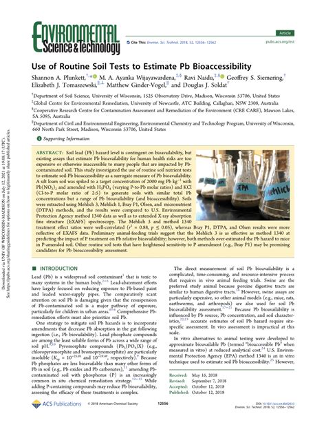 Pdf Use Of Routine Soil Tests To Estimate Pb Bioaccessibility