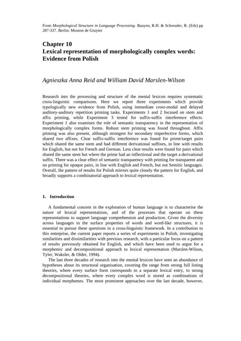 Pdf Lexical Representation Of Morphologically Complex Words Evidence