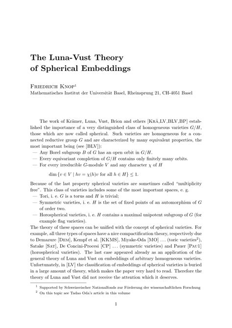 Pdf The Luna Vust Theory Of Spherical Embeddings