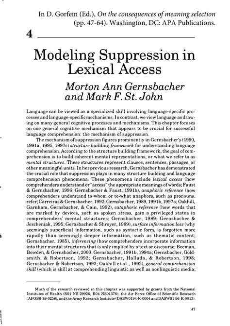 Pdf Modeling Suppression In Lexical Access
