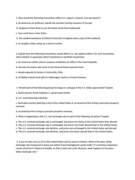 Part 2 Open Economy Macro Practice Questions Pdf Purchasing Power Parity Politics