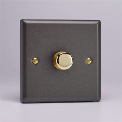 Revive Single Dimmer Light Switch Slate Grey Brass RV1DSB