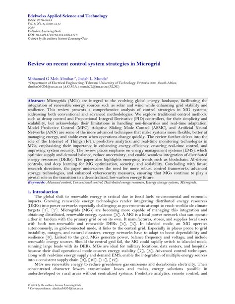 PDF Review On Recent Control System Strategies In Microgrid