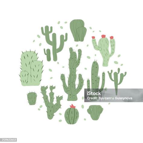 선인장 서클 엠블럼은 흰색 배경에 격리를 설정합니다 멕시코 선인장 라운드 배지입니다 이국적인 다양한 식물 컬렉션 벡터 평면 그림 가정 생활에 대한 스톡 벡터 아트 및 기타