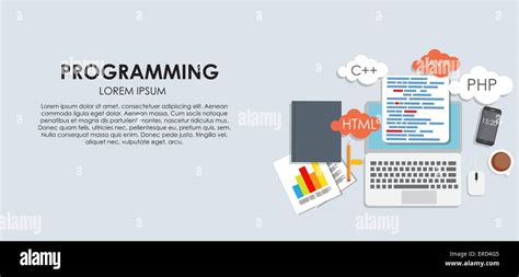 Programming Coding Concept Flat Background Vector Illustration Stock