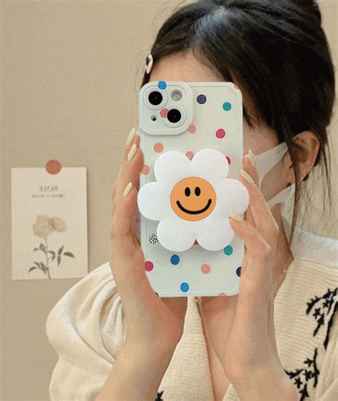 당일출고🚀 스마일 데이지 도트 땡땡이 귀여운 커플 케이스 그립 스마트톡 폰케이스 케이스 아이폰11 미니 12 13 카메라 보호