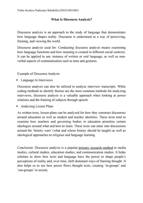 Summary Materi Discourse Analysis What Is Discourse Analysis Discourse Analysis Is An