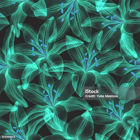 큰 백합 꽃 트렌디 한 현대적인 이음새가 없는 패턴 밝은 네온 인쇄 0명에 대한 스톡 벡터 아트 및 기타 이미지 0명 검은색 꽃 식물 Istock