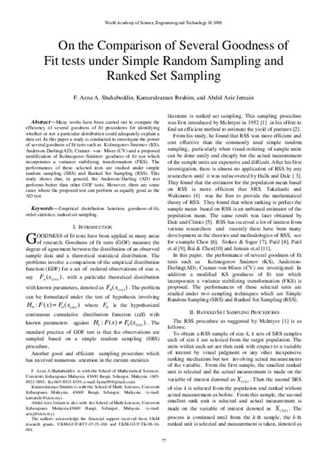 Pdf On The Comparison Of Several Goodness Of Fit Tests Under Simple