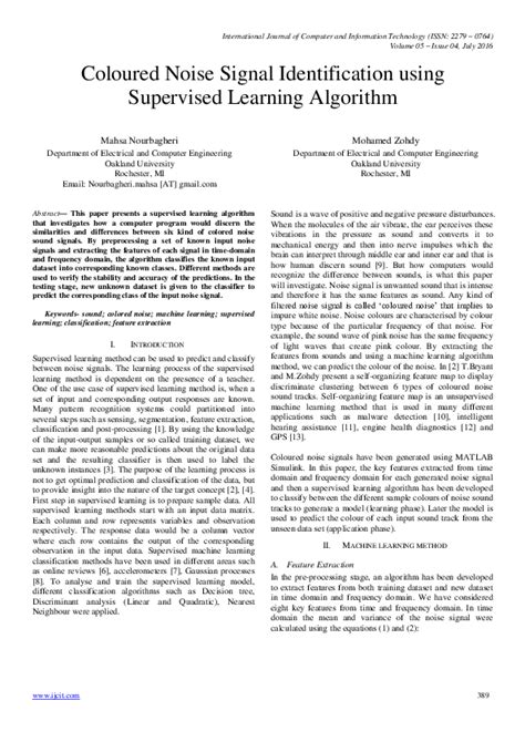 Pdf Coloured Noise Signal Identification Using Supervised Learning Algorithm
