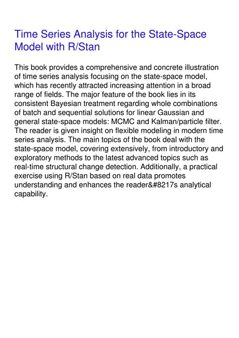Ppt Pdfreaddownload Time Series Analysis For The State Space