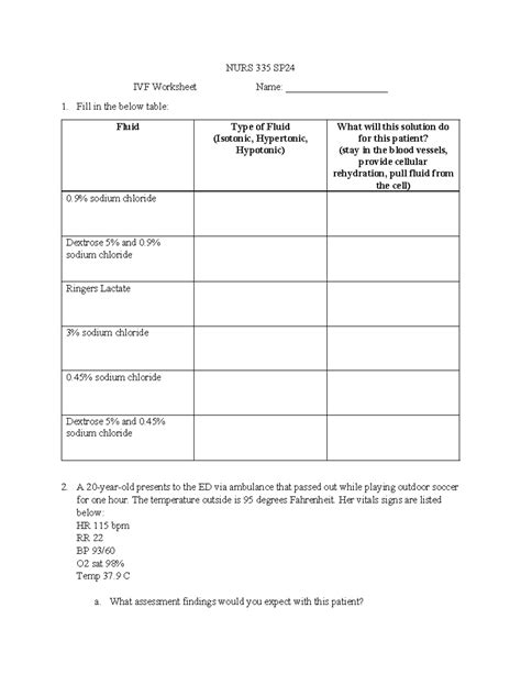 Ivf Worksheet Nurs 335 Sp Ivf Worksheet Name