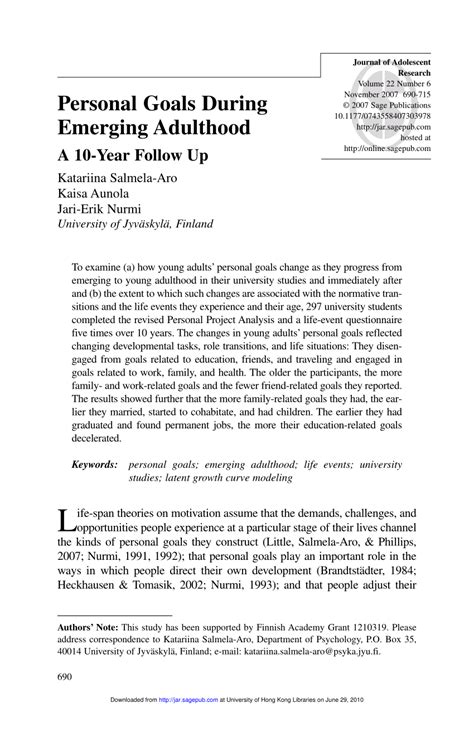 PDF Personal Goals During Emerging Adulthood A Year Follow Up