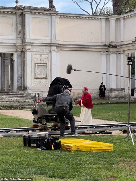 Ralph Fiennes Films For Conclave Dressed In Red Religious Outfit As Cardinal Lomeli In Rome