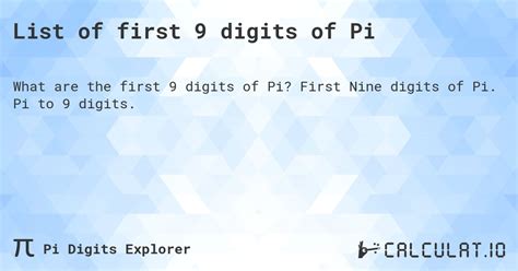 List Of First 9 Digits Of Pi Calculatio