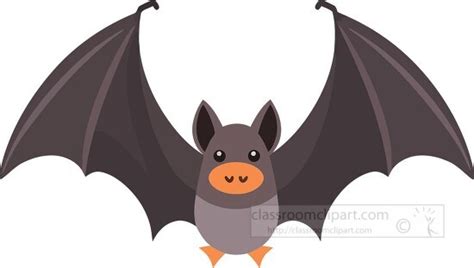 Animal Clipart Cartoon Bat With Orange Nose And Black Wings