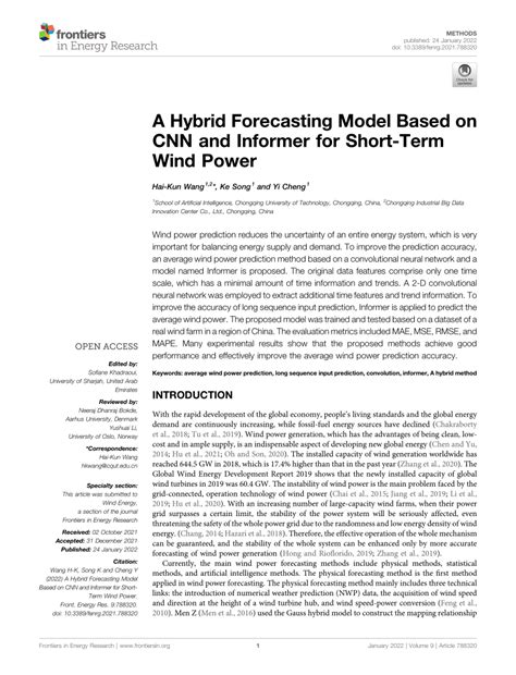 Pdf A Hybrid Forecasting Model Based On Cnn And Informer For Short Term Wind Power