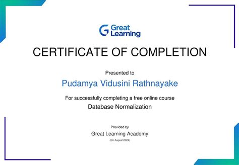 Pudamya Vidusini Rathnayake On Linkedin Databasenormalization Greatlearning Certification