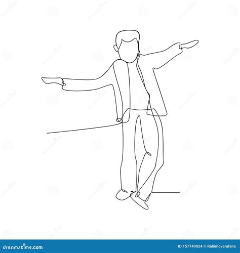 Continuous Line Drawing Of Happy Man Walking Isolated Sketch Drawing