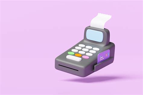 3d 지불 기계 또는 Pos 단말기는 신용 카드 전자 청구서 지불 송장 또는 종이 수표 영수증이 분홍색 배경에 격리되어 있습니다
